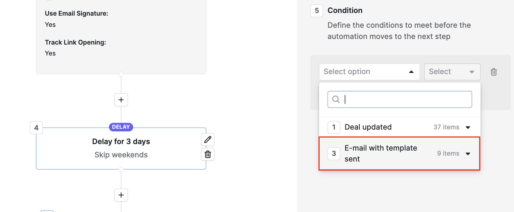 Automations: actions based on email conditions - Knowledge Base | Pipedrive